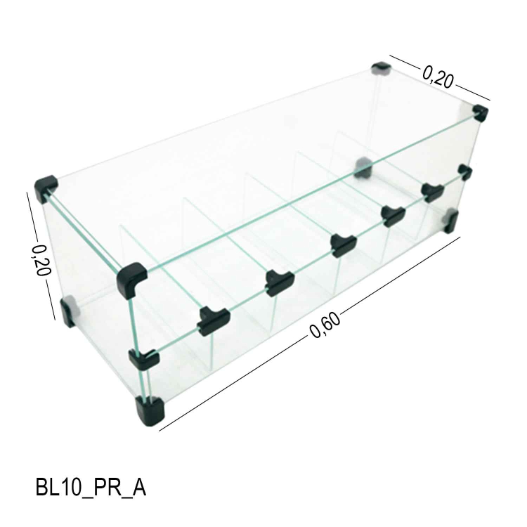 Baleiro Expositor Preto de Vidro 0,30 x 0,60 x 0,15m